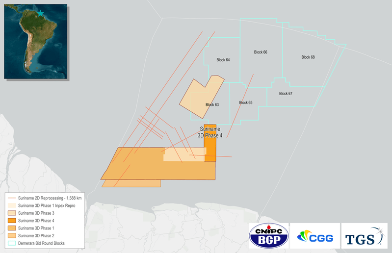 CGG, TGS, and BGP Complete 3D Seismic Survey Offshore Suriname CGG, TGS, and BGP Complete 3D Seismic Survey Offshore Suriname